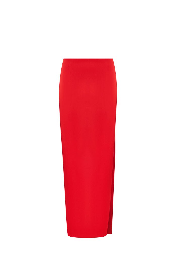 Satin Maxi Skirt With A Side Slit Red 5x030 Rasario