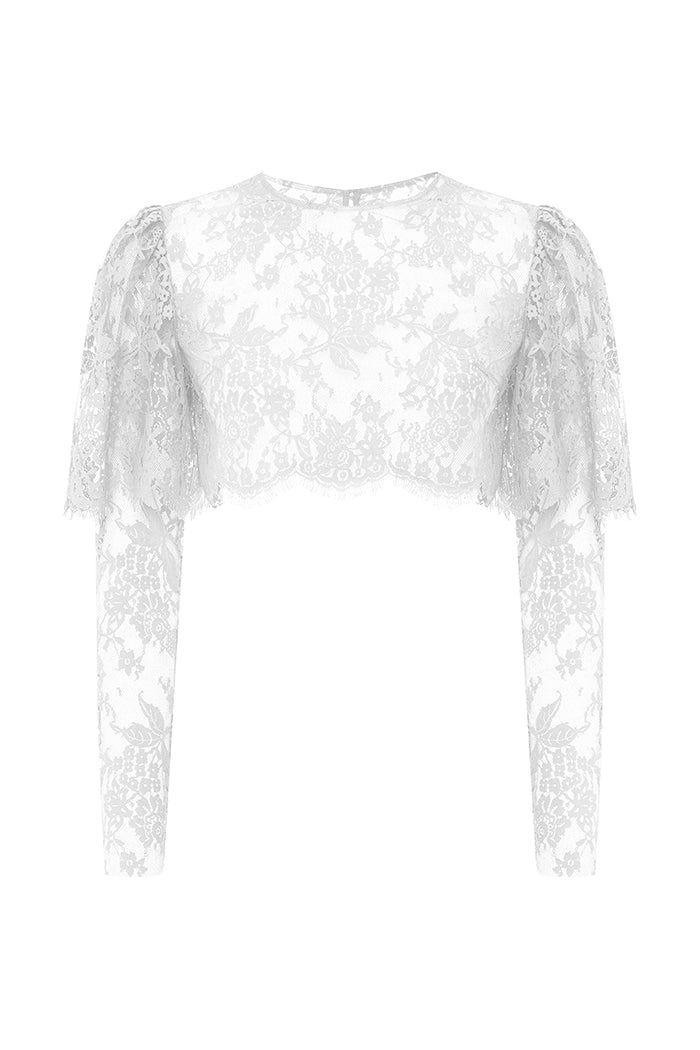 Cropped lace top with sleeves white 048TP002 – RASARIO